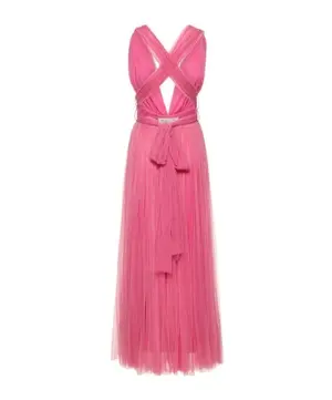 MARIA LUCIA HOHAN Pleated Tulle Midi Dress W/ Low Back