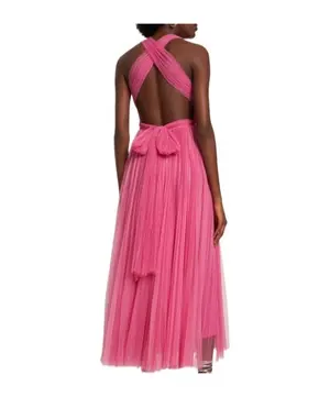 MARIA LUCIA HOHAN Pleated Tulle Midi Dress W/ Low Back