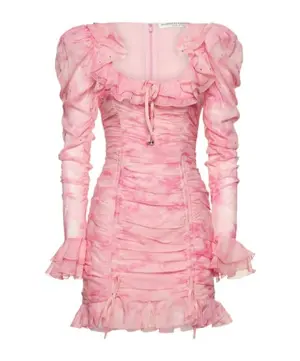 Alessandra Rich Embellished Silk Georgette Mini Dress - Pink