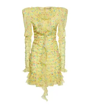 Alessandra Rich Floral Printed Silk Georgette Mini Dress