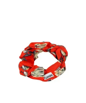 GANNI Orange Floral Printed Scrunchie