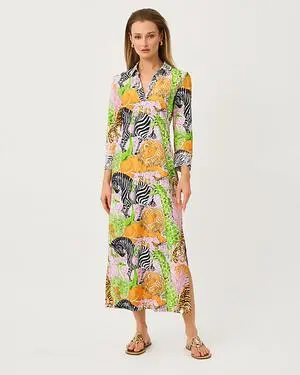 Lilly Pulitzer® Upf 50+ Mandi Midi Dress In Straight Fit, 3/4 Sleeves - Multicolor
