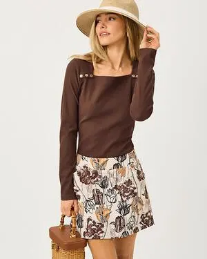 Lilly Pulitzer® Beaty Long Sleeve Square Neck Knit Top In Straight Fit - Coco Beach
