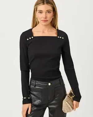 Lilly Pulitzer® Beaty Long Sleeve Square Neck Knit Top - Noir