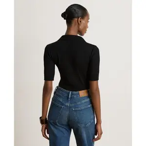 Ralph Lauren Jersey Elbow-sleeve Collared Top - Black