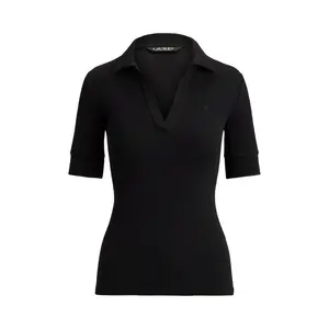 Ralph Lauren Jersey Elbow-sleeve Collared Top - Black