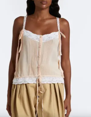 Chloé Lace-trimmed Silk Georgette Top - Pink