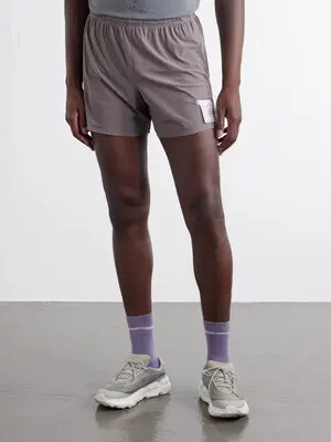 Satisfy Straight-leg Logo-appliqu&eacute;d 5" Space‑o&trade; Shorts - Brown
