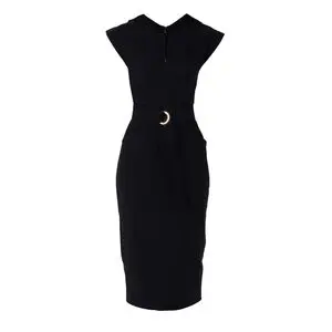 SACHA DRAKE Zip Front Stretch Fitted Midi Dress In Navy