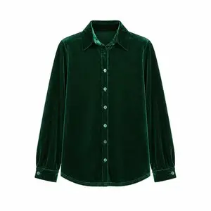 YUMI Velvet Relaxed Fit Shirt - Green