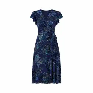YUMI Velvet Floral Wrap Midi Dress