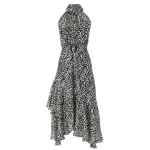 SACHA DRAKE Austen Chiffon Halter Midi Dress In White Spot