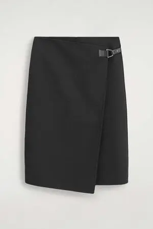 Cos Leather-belt Wool-twill Midi Skirt - Black