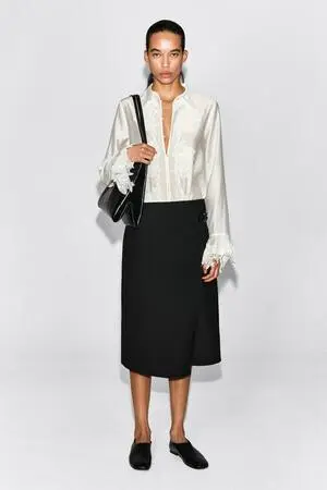 Cos Leather-belt Wool-twill Midi Skirt