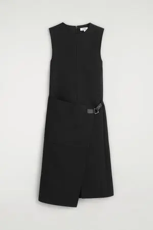 Cos Belt-detail Double-faced Wool Midi Dress - Black