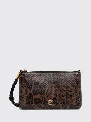 Pinko Horizontal Flat Python-print Leather Clutch With Love Birds Logo - Brown
