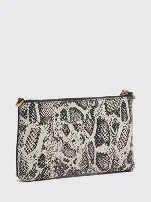 Pinko Horizontal Flat Python-print Leather Clutch With Love Birds Logo