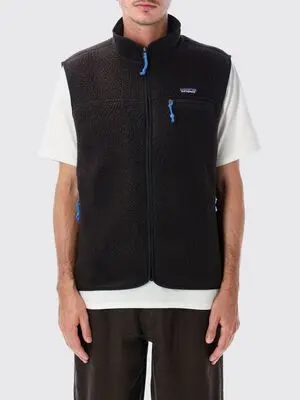 Patagonia Ms Retro Fleece Gilet With High Collar And Embroidered Logo - Black