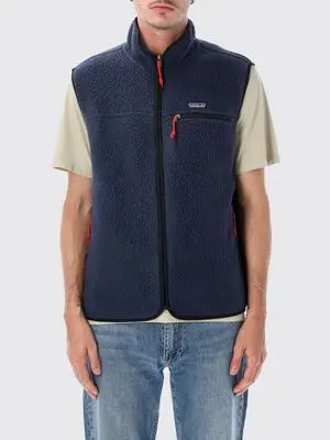 Patagonia Ms Retro Fleece Gilet With High Collar And Embroidered Logo - Blue