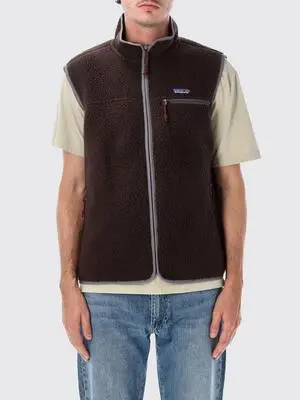 Patagonia Ms Retro Fleece Gilet With High Collar And Embroidered Logo - Brown