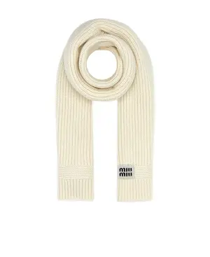 Miu Miu Wool Cashmere Patch Scarf - White