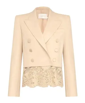 Zimmermann Valiant Lace Cropped Blazer - Cream