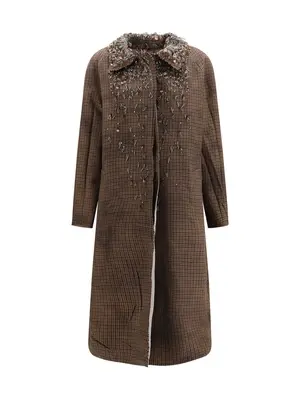 Prada Embellished Houndstooth Trim Coat