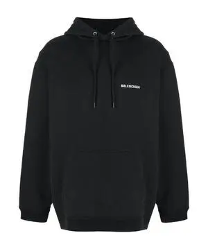 Balenciaga Felpa Con Cappuccio Logo Medium Fit In Nero