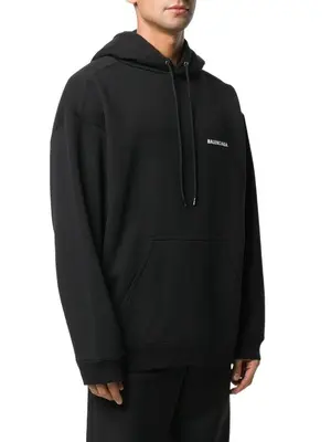 Balenciaga Felpa Con Cappuccio Logo Medium Fit In Nero