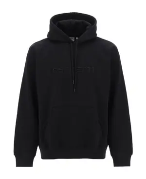 Carhartt Work In Progress Logo Embroidered Drawstring Hoodie - Black