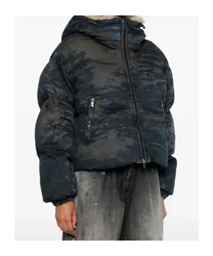 DIESEL® W-aves-fur Dirt-effect Hooded Puffer Jacket