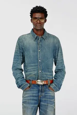 DIESEL® Shirt In Dirty-effect Creased Denim