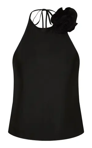 ST. AGNI Silk Halter Rosette Top Black