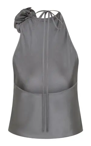 ST. AGNI Silk Halter Rosette Top - Grey
