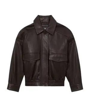 REISS Maeve Petite Grained-leather Twin-pocket Relaxed Jacket - Ebony