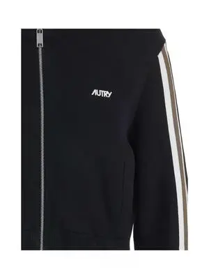 AUTRY Logo-embroidered Striped-sleeve Sweatshirt