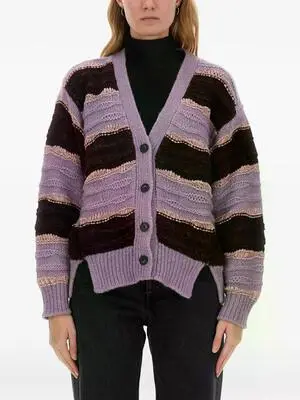 MILA SCHON Striped Cable-knit Cardigan