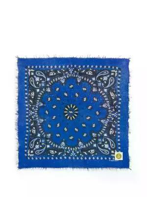 V VON GOAT Paisley-print Frayed Bandana - Blue