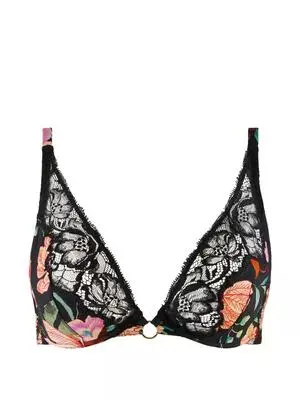 AUBADE Sweetfolk Floral-print Lace-trim Bra - Black