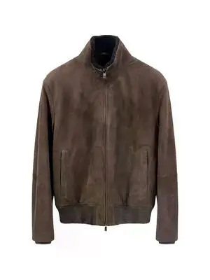 Corneliani Suede Long-sleeve Bomber Jacket - Brown