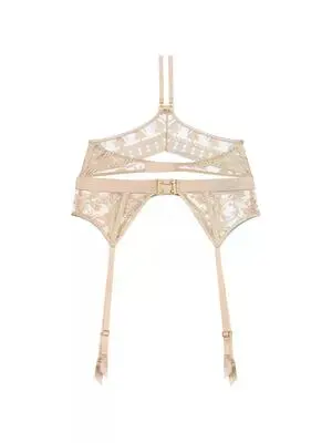 AUBADE Magnetic Spell Embroidered Suspender Belt - Neutrals