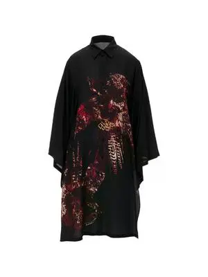 Yohji Yamamoto Graphic-print Cape-sleeve Shirt Dress - Black