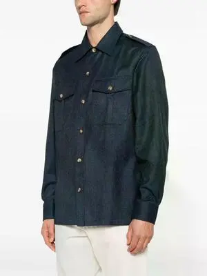 Brunello Cucinelli Button-up Epaulette Shirt - Blue