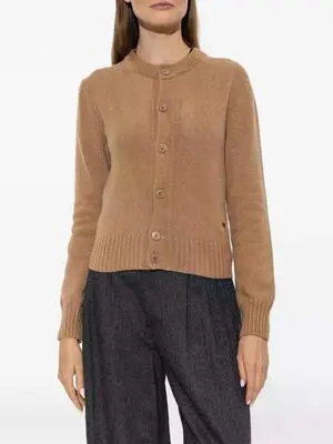 AMI Paris Beige Crewneck Cashmere Cardigan With De Coeur
