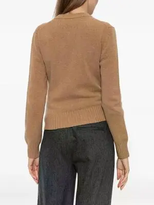 AMI Paris Beige Crewneck Cashmere Cardigan With De Coeur