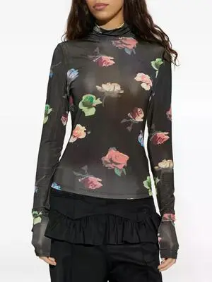 GANNI Floral-print High-neck Top