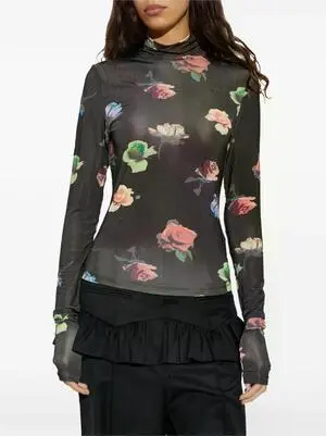 GANNI Floral-print High-neck Top
