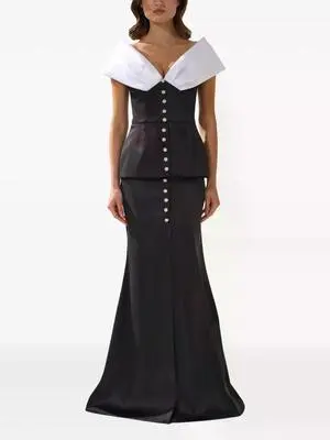 SILK LOVE & LACE Tamara Peplum-waist Gown - Black