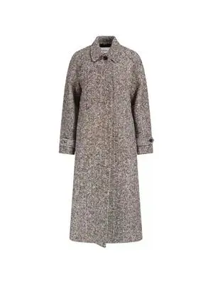 LARDINI X Sugar Herringbone-pattern Belted Coat - Brown