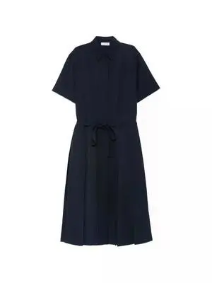 Lacoste Pleated Belted Midi Shirt Dress - Blue